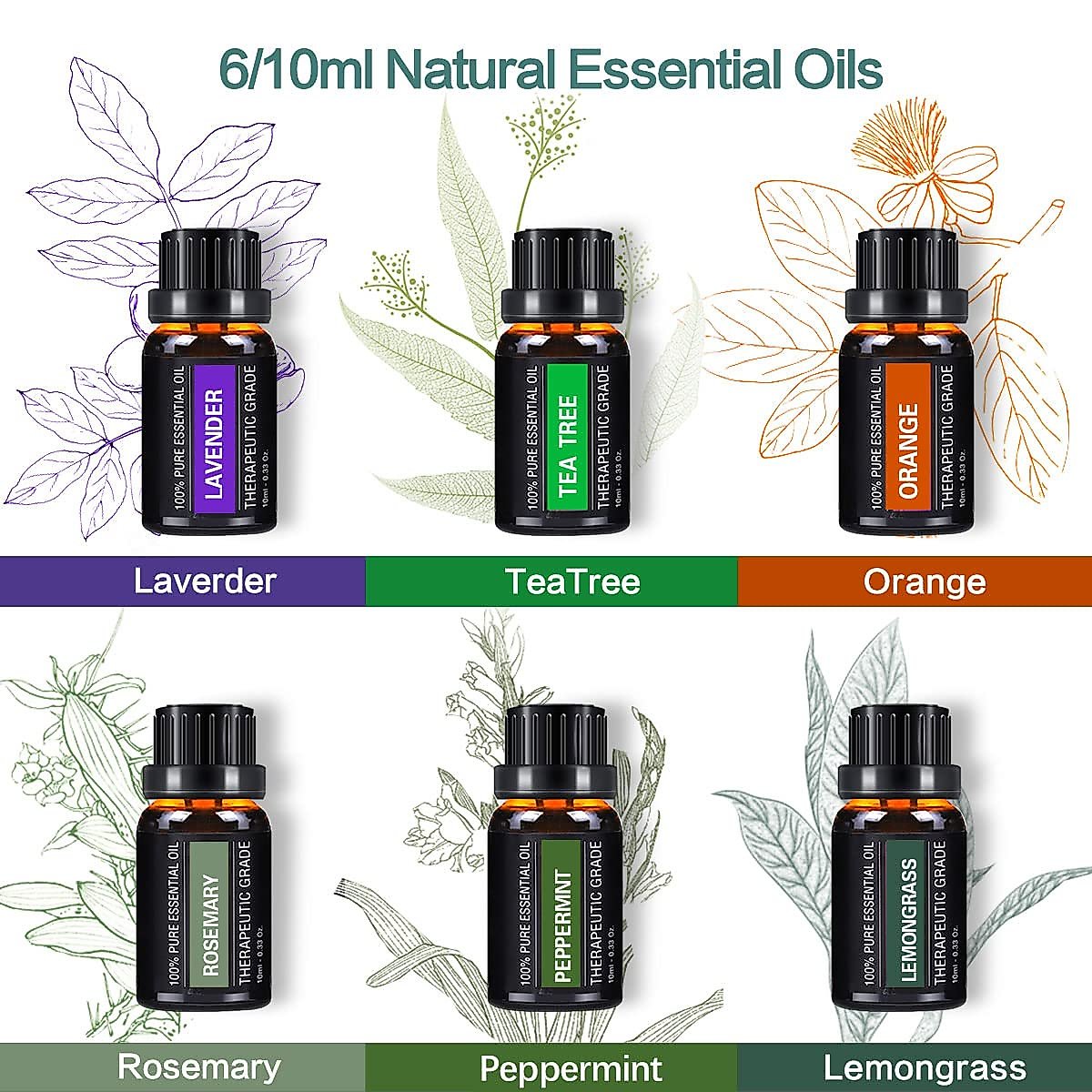 YIKUBEE Oil Diffuser with Essential Oils Set, 500ml Essential Oil Diffuser, 6x10mL Essential Oils for diffusers for Home, Aromatherapy Humidifier, Diffusers for Essential Oils Large Room
