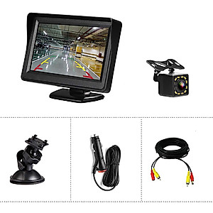 Backup Camera 4.3 Inch HD 1080P Car Backup Camera for Cars, Trucks, Pickups, Suvs Easy Installation Waterproof Night Vision 12 LED Rear Backup Camera One Power System Reverse/Continuous Use Grid Lines