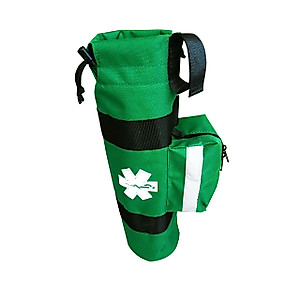 LINE2design Oxygen Cylinder Sleeve Bag - EMS First Responder Emergency Medical Oxygen Bag Portable Travel Size Cylinder Holder with Star of Life Logo - Side Pockets and Adjustable Side Straps - Green