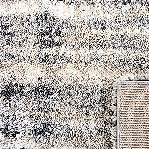 SAFAVIEH Fontana Shag Collection 6'7" x 9' Grey/Ivory FNT856G Modern Non-Shedding Living Room Bedroom Dining Room Entryway Plush 2-inch Thick Area Rug