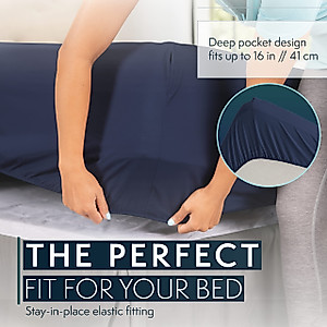 HC COLLECTION Bed Sheets Set California King with 2 Pillowcases Hotel Luxury Brushed Microfiber Sheet w/Deep Pocket, Fade Resistant Ultra Soft Breathable Lightweight 4 Pcs Bedding Solid Color, Navy