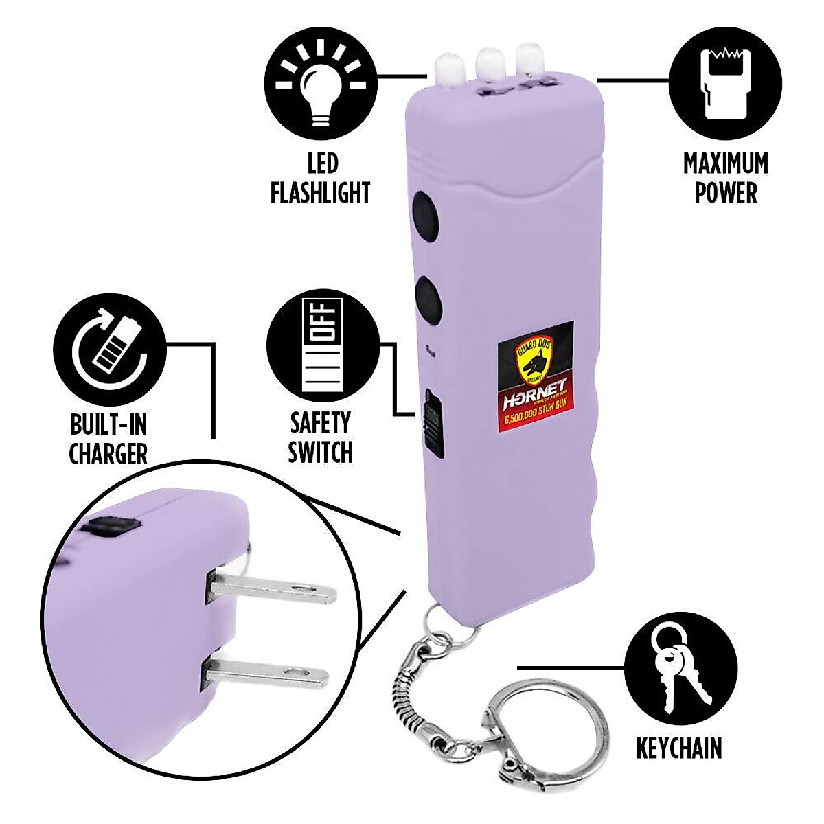Guard Dog Pepper Spray Stun Gun Combo Pack - Self Defense Keychain Set, Personal Safety Devices for Women, Home Defense & Self Defense Kit (Lilac)