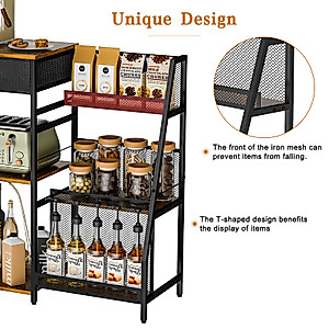 Coffee Bar Cabinet, Coffee Stand Station with Drawer for Coffee Accessories Syrup Dispenser, 3-Tier Farmhouse Coffee Table with Fence for Living Room, Corner, Kitchen, and Small Space（Rustic Brown）