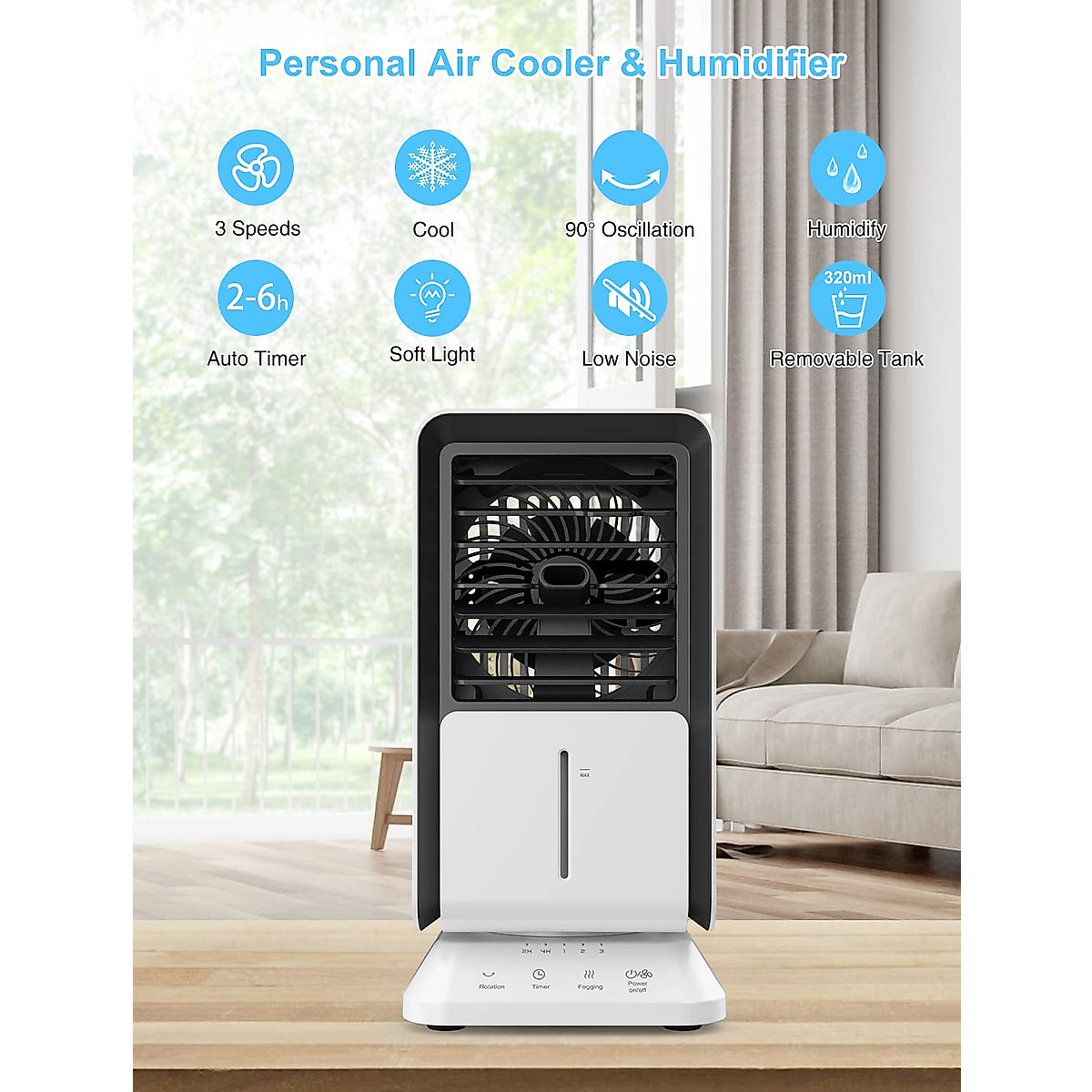 Lafhome Portable Air Conditioner, Mini Oscillating Air Conditioner Personal Small Air Cooler Evaporative Cooler Desk Fan with Timer Function and LED Night Light for Home Office Bedroom Indoor Use