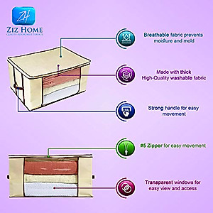 Ziz Home Blankets Clothes Storage Bag Closet Organization | Linen Blanket Storage Sweater Storage Duvet Storage Bags Clear Transparent Window (3)