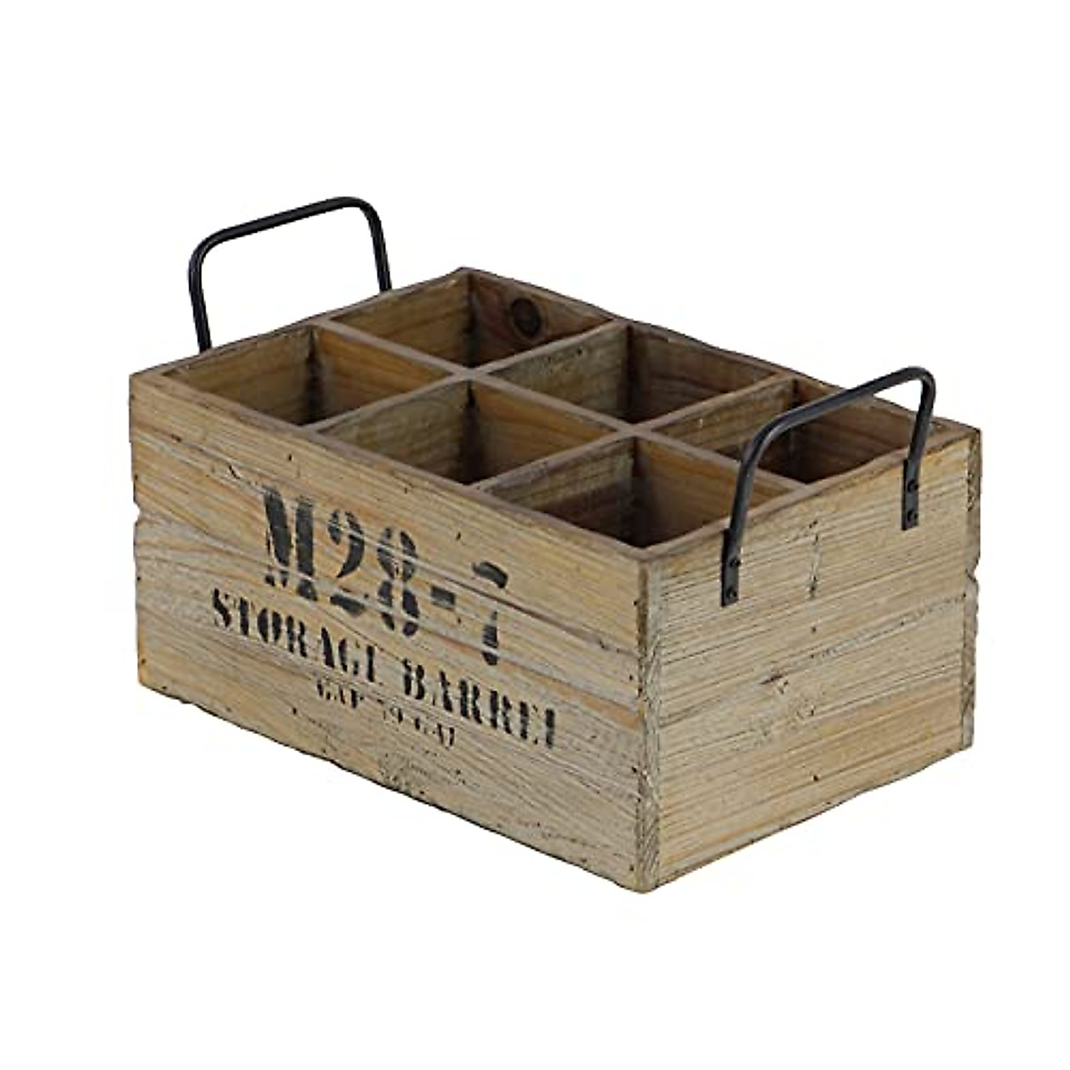 Deco 79 Wood 6 Bottle Wine Holder with Handles, 16" x 9" x 8", Brown