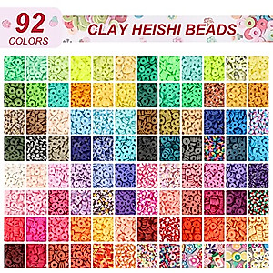 QUEFE 8100pcs, Clay Beads for Bracelet Making Kit, 92 Colors Flat Heishi Beads for DIY Crafts Necklace Jewelry Making Gifts