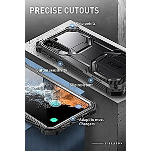 i-Blason Armorbox for Samsung Galaxy S23 Case with Built-in Screen Protector, [2 Front Frames] Full-Body Rugged Anti-Slip Bumper Case with Kickstand & Belt Clip Holster (Black)