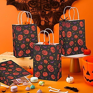 MEHOFOND 16 Pcs Halloween Paper Gifts Bags with Handles, Pumpkin Bat Halloween Treat Bags, Black Trick or Treat Candy Bags for Kids, Goodie Present Bags for Holiday, Halloween Party Supplies