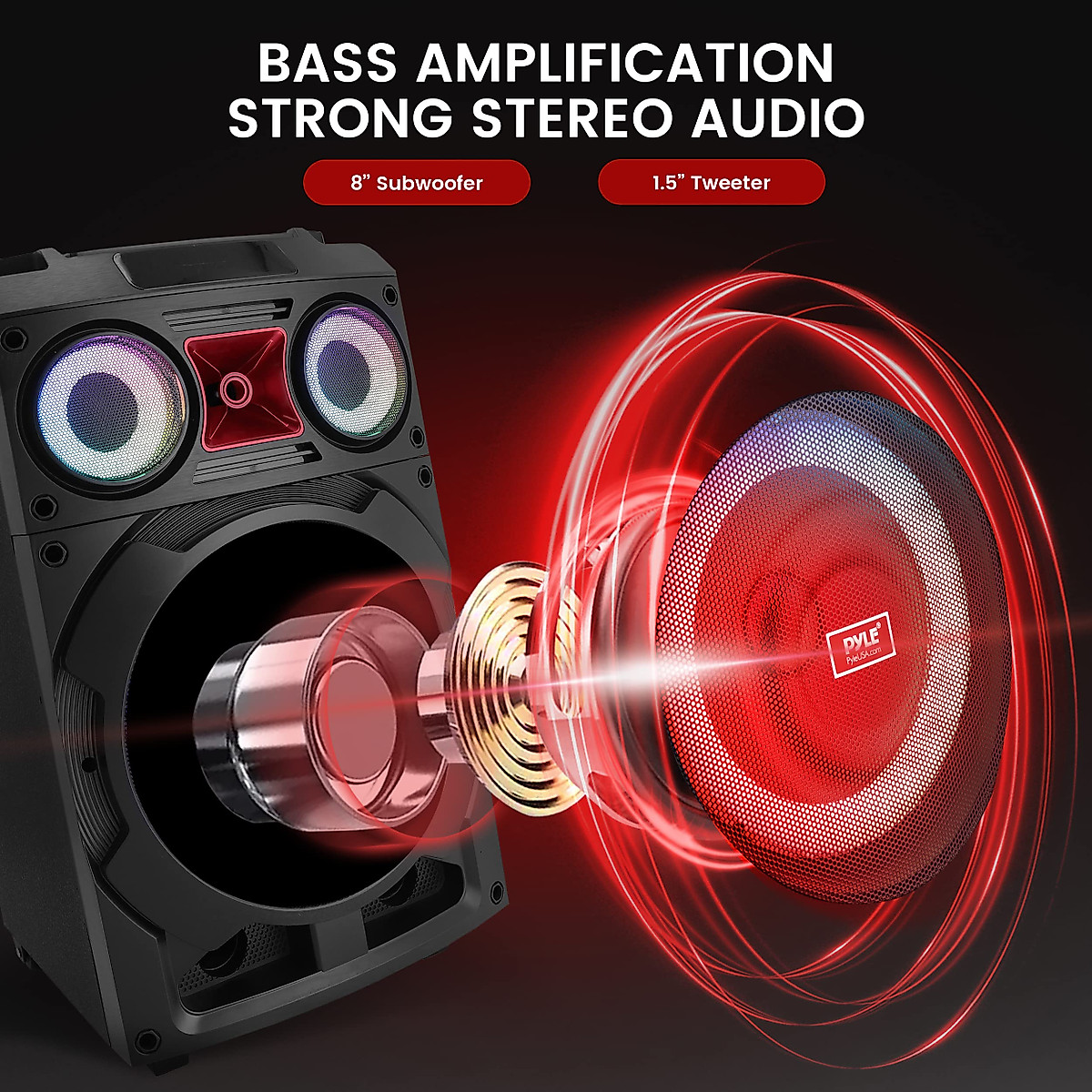 Pyle Portable Bluetooth PA Speaker System - 800W 10” Rechargeable Speaker, TWS, Party Light, LED Display, FM/AUX/MP3/USB/SD, Wheels - Wireless Mic, Remote Control, Tablet Holder Included - PHP210DJT