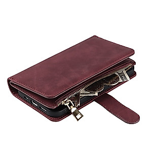 Jaorty for iPhone 14 Pro Max Phone Wallet Case for Women with Credit Card Holder,for iPhone 14 Pro Max Crossbody Case with Strap Lanyard, Zipper Pocket PU Leather Cases,6.7 Inch,Burgundy