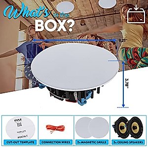 Pyle 6.5” Ceiling Speaker Set - 2-Way Full Range Speaker (Pair) Built-in Electronic Crossover Network in-Ceiling Mount Design 300 Watts PDIC68FG,Black