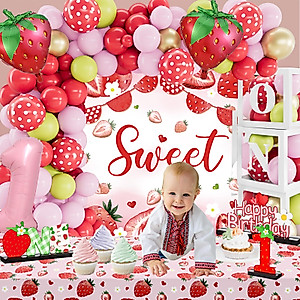 Strawberry First Birthday Decor for Girl-Strawberry Balloon Arch with Baby Boxes, Strawberry First Backdrop for Sweet One Girl 1st Birthday Party,Strawberry Party Decorations,Girl Baby Shower Party