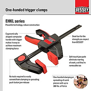 BESSEY EHK SERIES - 300 lb Clamping Force - 36 in - EHKL36 Trigger Clamp Set - 3.125 in. Throat Depth - Wood Clamps, Tools, & Equipment for Woodworking, Carpentry, Home Improvement, DIY