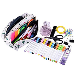 SIQUK Cactus Pencil Case Large Capacity Pen Case Double Zippers Pen Bag Office Stationery Bag Cosmetic Bag with Compartments for Girls Boys and Adults