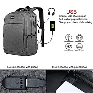 MOSISO 21L Business Travel Laptop Backpack, Polyester Anti-Theft Casual Daypack with Trolley Belt&USB Charging Port&Front Horizontal Vertical Pockets, College School Bag for 15.6-16 inch Notebook,Grey