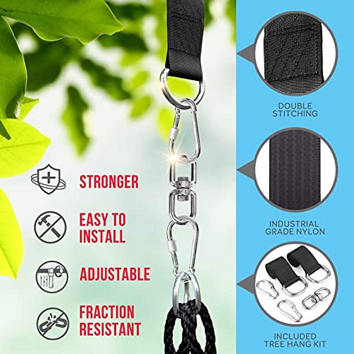 SereneLife Hanging Tent Swing with Hang Kit, Outdoor Tree Swing with Swivel Spinner for Kids (Blue)