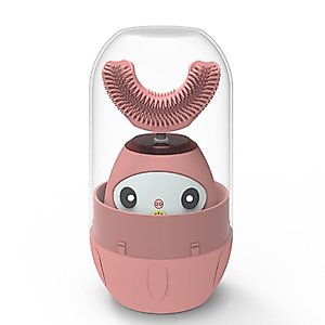 CATLION U Type Sonic Whole Mouth Toothbrush,Children's Ultrasonic Toothbrushes,Kids Electric Toothbrush,360 Whitening and Cleaning Teeth,Ipx8 Waterproof,4 Gear Mode,Pink,3-7years