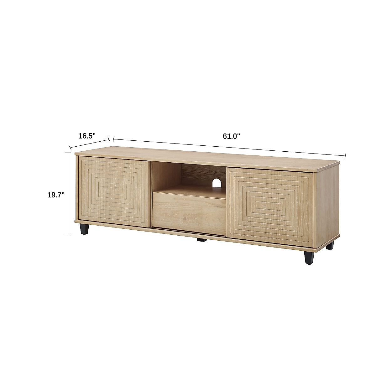 MUSEHOMEINC Wood TV Stand/Media Console with Shelve and Drawer for Living Room,Mid-Century Modern Style,Beige and Black Finish