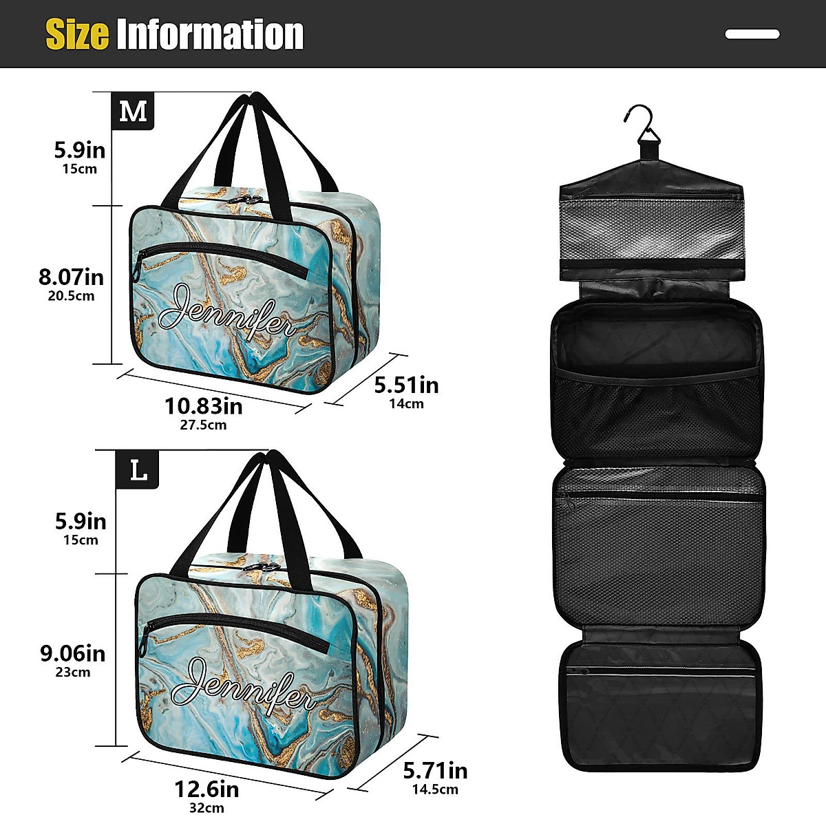 Vnurnrn Custom Marble Travel Toiletry Bag for Women Men Hanging Makeup Bag Portable Cosmetic Organizer Travel Cosmetic Bag for Vacation Must Haves Brushes Set