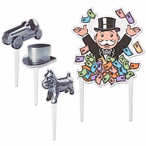 DecoSet® Hasbro Monopoly Let's Play Cake Decorating Kit, 4 Piece Classic Board Game Cake Topper, Dog, Car, Hat, Mr Monopoly, Game Night Set
