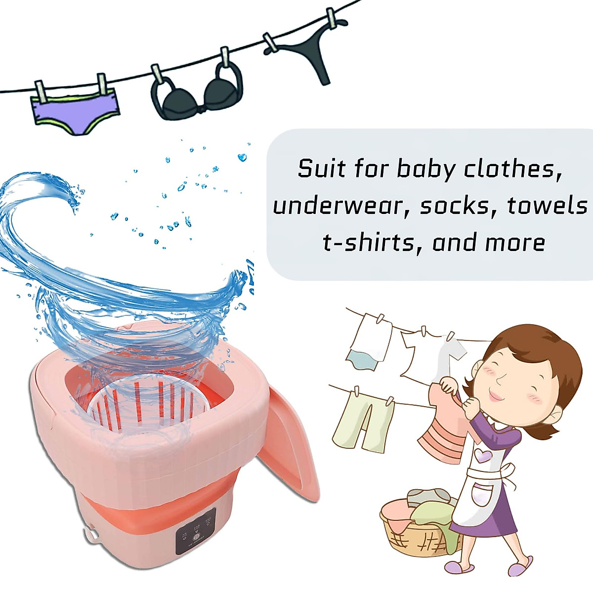 Portable Washing Machine Foldable,Mini Washing Machine Portable Washer, Small Wash Cloths Bucket Washing for Kids Socks Underwear, Traveling