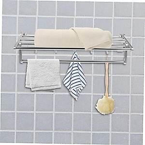 GARVALON Bathroom Towel Rack Towel Holder Bathroom Toilet Storage Rack Bathroom Towel Shelf Foldable Towel Shelf Bathroom Shelf Organizer Towel Rod No Punching Hand Towel Space Aluminum