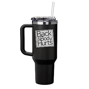 Daylor 40 oz Tumbler with Handle and Straw Lid Stainless Steel Insulated Travel Mug Cup Back & Body Hurts Funny Birthday Retirement Gift (Black)
