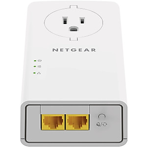 NETGEAR Powerline adapter Kit, 2000 Mbps Wall-plug, 2 Gigabit Ethernet Ports with Passthrough + Extra Outlet (PLP2000-100PAS), White