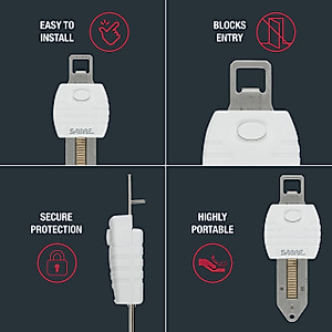 SABRE Portable Door Lock, White, Key Lock, Lightweight & Easy to Carry, Additional Home Security for Hotels, Apartments, Dorms, & Vacation Rentals, Quick Install