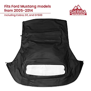 Sierra Auto Tops Replacement Convertible Soft Top Fits 2005-2014 Ford Mustang GT, Shelby, GT500 Models. Premium Grade Sailcloth Vinyl, UV Resistant, Precision Fit, 1-Year Manufacturer Warranty — Black