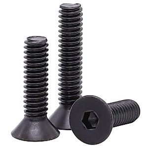 M6 x 12mm (50 PCS) Flat Countersunk Head Socket Cap Screws, 10.9 Grade Alloy Steel, Black Oxide, Allen Hex Socket Drive, Full Thread, Coarse Thread UNC