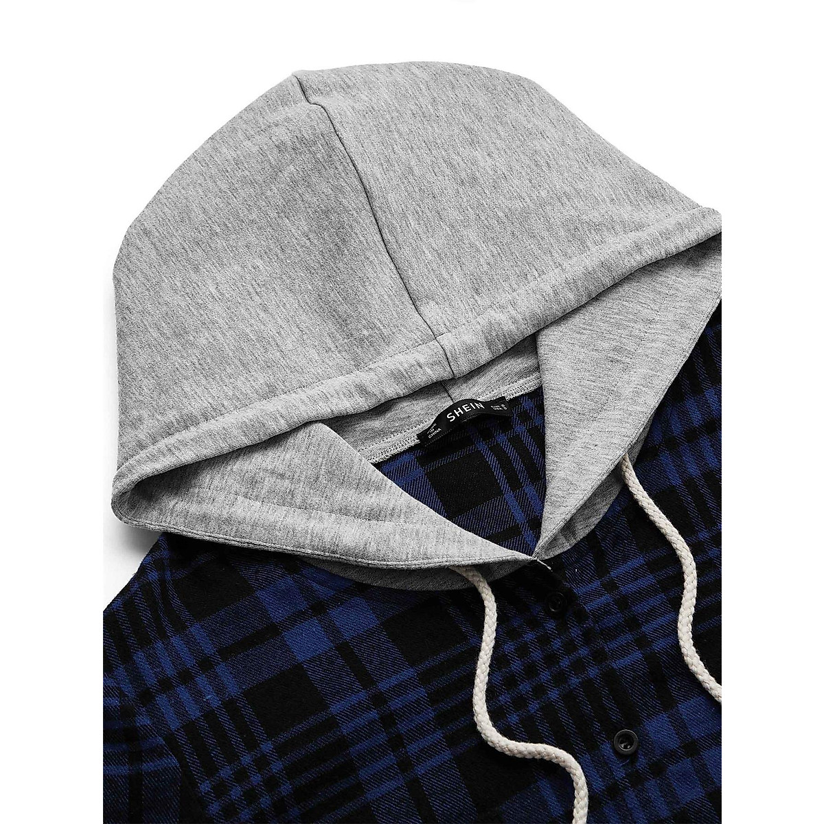 SweatyRocks Women's Casual Plaid Hoodie Shirt Long Sleeve Button-up Blouse Tops (Medium, Navy)