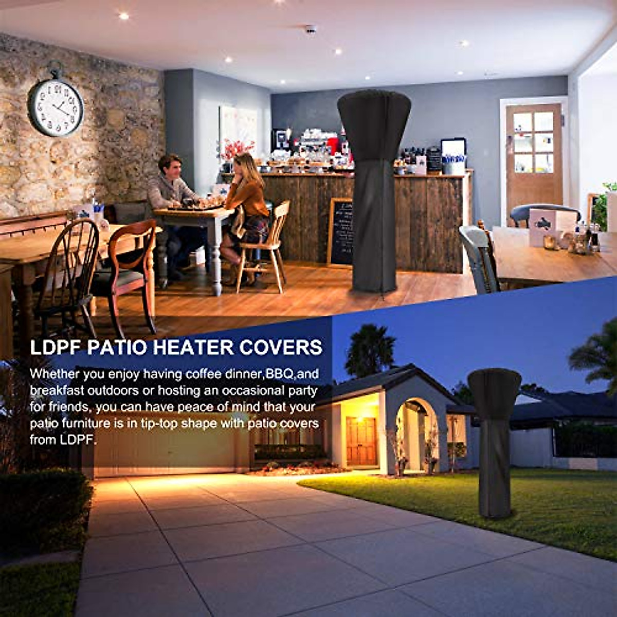 KOLESIN Patio Heater Cover, Garden Sun Patio Heater Cover Waterproof with Zipper Storage Bag Garden Style 420D Xford Fabric Outdoor Garden Treasures Patio Heater Cover Tan 89" Hx33 Dx19 B(Black)