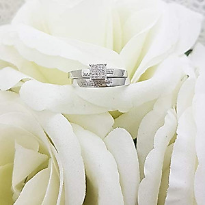 Dazzlingrock Collection 0.15 Carat (Cttw) Round White Diamond Men And Women's Micropave Engagement Ring Trio Ring Set, Sterling Silver