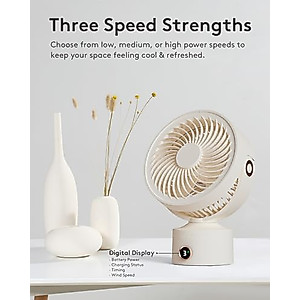 CARONSORT Desk Fan, Small Oscillating Fan for Bedroom, 9 Inch Table Fans Quiet,Desk Air Circulator Fan with 3 Speeds, 4H Time, Rechargeable Fan for Office/Dorm/Room-Beige