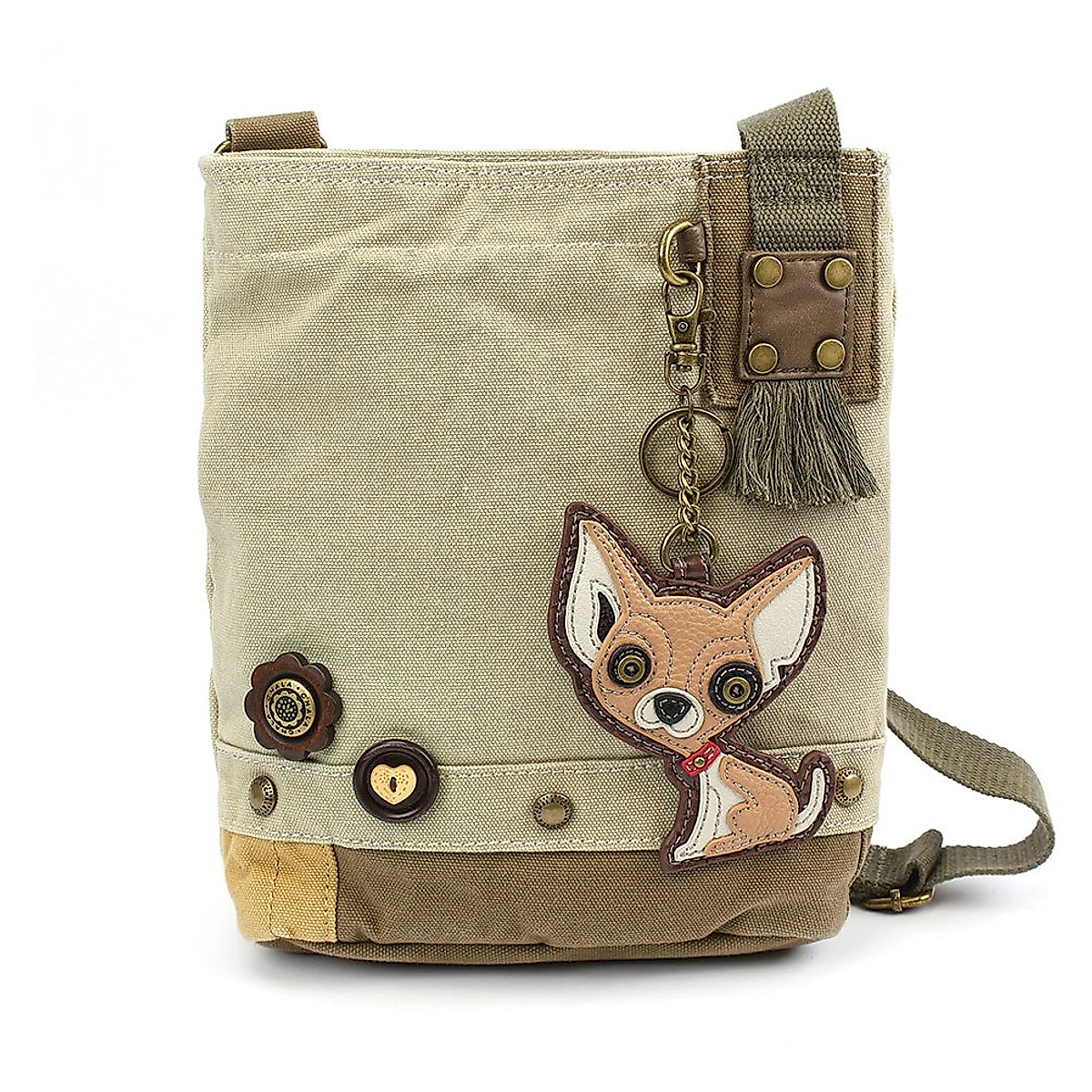 Chala Patch Cross-Body Women Handbag, Canvas Messenger Bag - Chihuahua - Sand