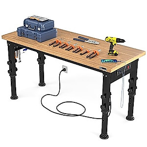 YITAHOME Work Bench 48" L X 20" W Adjustable Workbench for Garage W/Pegboard & Power Outlets Hardwood Top Heavy-Duty Workstation, 2000 LBS Load Capacity for Workshop, Office, Home Outdoor
