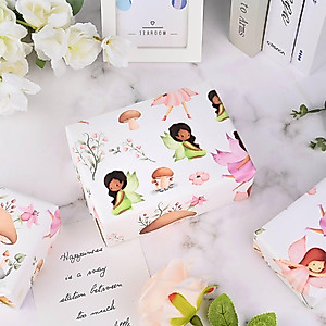 12 Sheets 28 * 20 Inches Woodland Fairy Wrapping Paper Mushroom Flowers Fairy Patterned Gift Wrap Paper for Baby Shower Spring Holidays Birthday Party DIY Craft