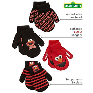 Sesame Street Toddler Boys’ Mittens – Elmo, Cookie Monster, Big Bird, Oscar the Grouch (2T-4T), Size Age 2-4, Elmo Mitten