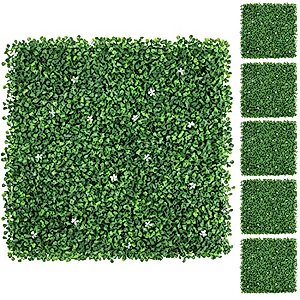 Yaheetech 20 x 20 inch Artificial Boxwood Panels w/Little White Flowers UV Protected Topiary Hedge Plant Privacy Hedge Screen Decorations for Garden,Home,Backyard and Green 12 Pcs