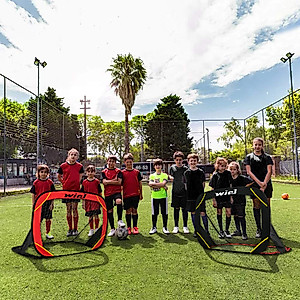 Wiel Soccer Goals, Set of 2 4'x3' Portable Kids Soccer Nets for Backyard Training and Team Game, Foldable Red/Black Pop Up Goal Set with Carry Bag Includes Mesh Ball Compartment