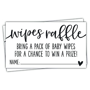 50 Wipes Raffle Ticket Cards - Baby Shower Game - Modern Script Design
