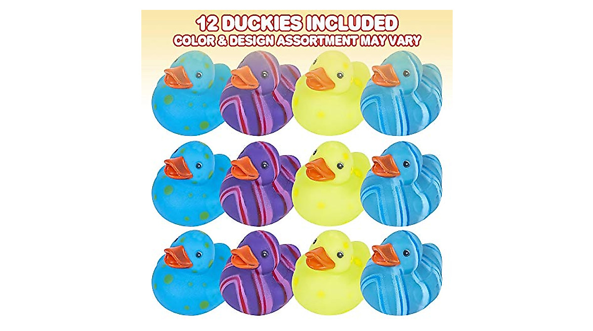 12 Multicolored Rubber Duckies for Kids - Bath & Party Fun