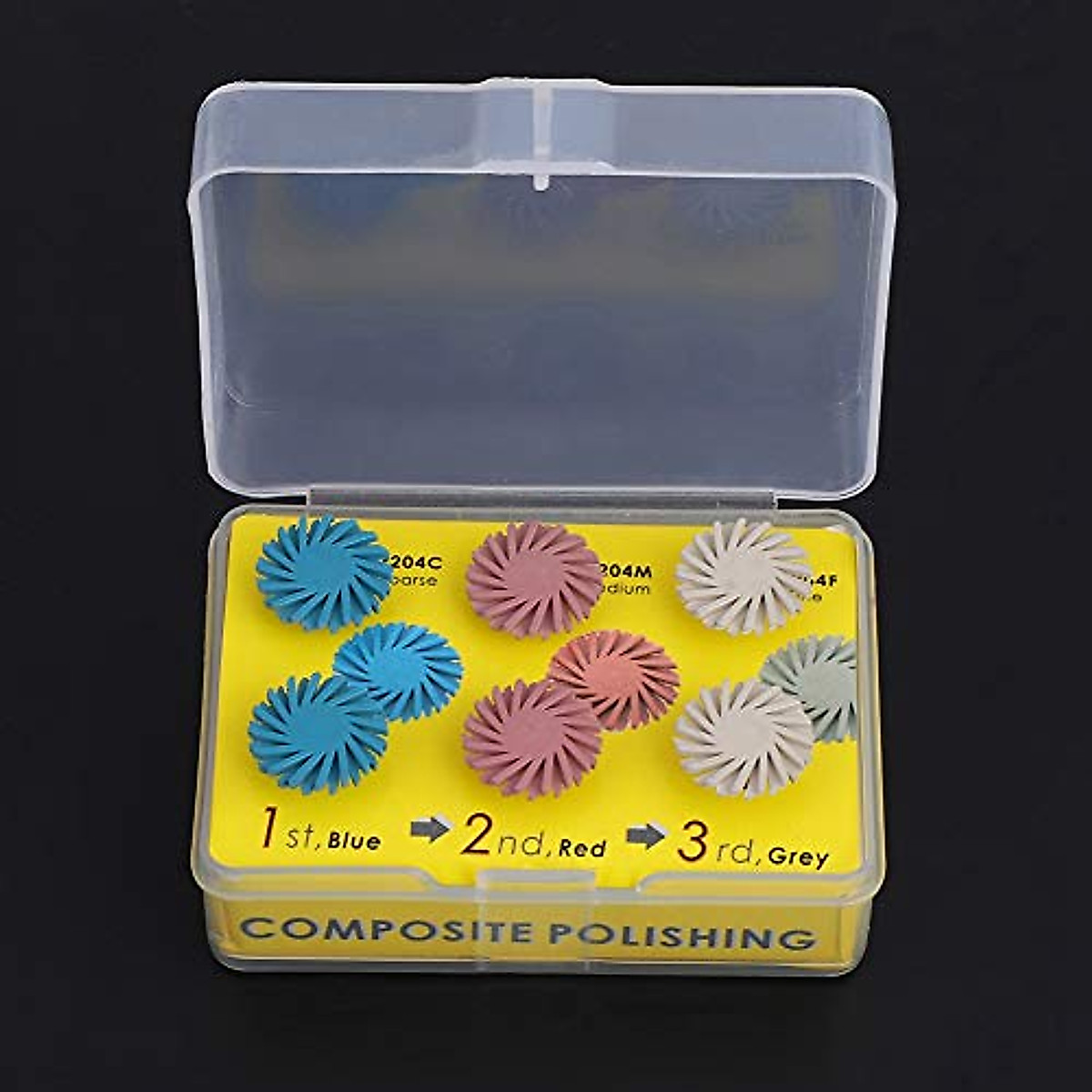 YWBL-WH 6 Pcs Mixed Dental Composite Resin Polishing Disc Kit Spiral Brush Burs with Plastic Storage Box