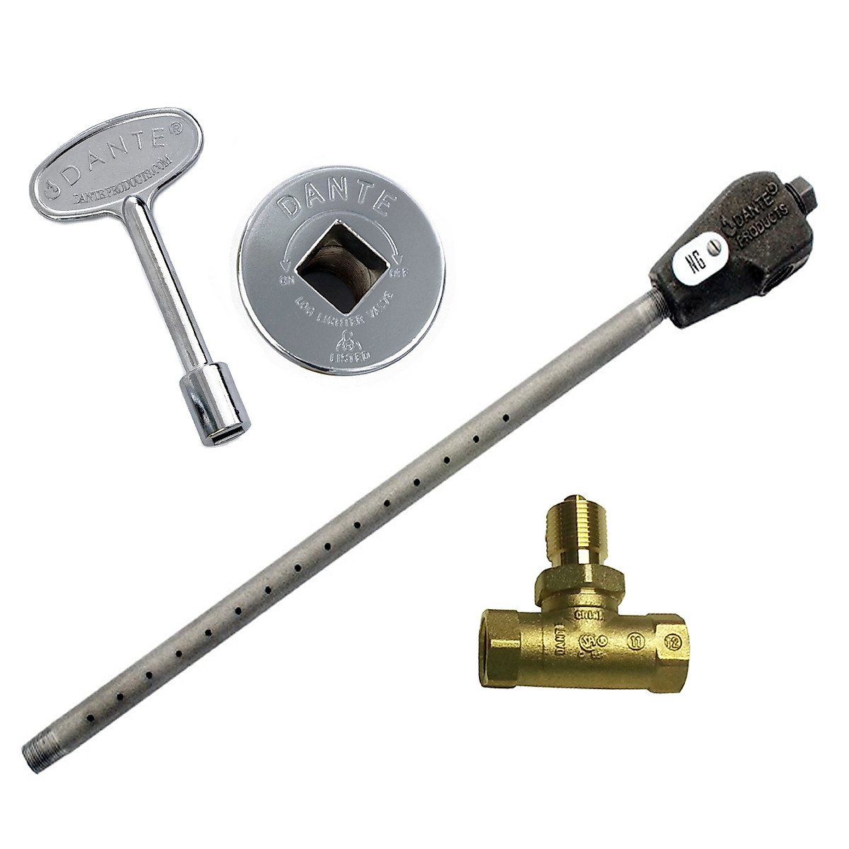 Dante Products NG.BVS.CR Universal Log Lighter Combo Kit with Natural Gas Log Lighter, Straight 1/2-Inch, Quarter-Turn Ball Valve, Chrome Floor Plate and 3-Inch Key