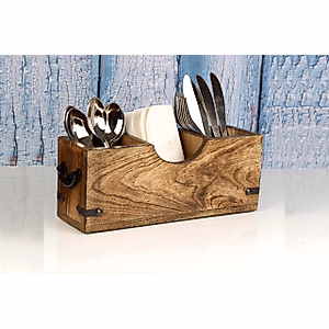 ARTISENIA Father's Day Gifts Antique Wooden Kitchen Utensil Holder With 3 Compartments Wood Utensil Organizer for Cutlery, Napkins, Cups Caddy Organizer | 11 X 3.5 X 4.5 Inch