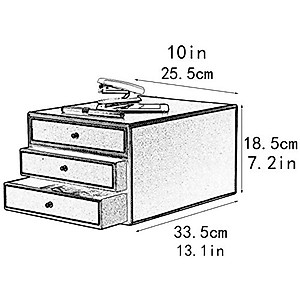 SHABOZ File Cabinets Multifunctional Storage Cabinet, Flat, 3-Layer Drawer Desktop Data Storage Box, Leather Office Cabinet Stacking Cabinet, Desktop Accessories (Brown)