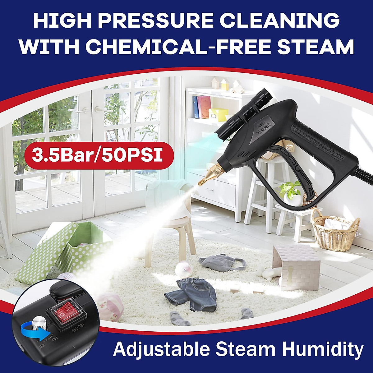 Moongiantgo 1700W High Pressure Steam Cleaner Handheld Portable Instant Steam Cleaning Machinefor Commercial Home USe Kitchen Bathroom Grout Tile Car Detailing (Black, 110V)
