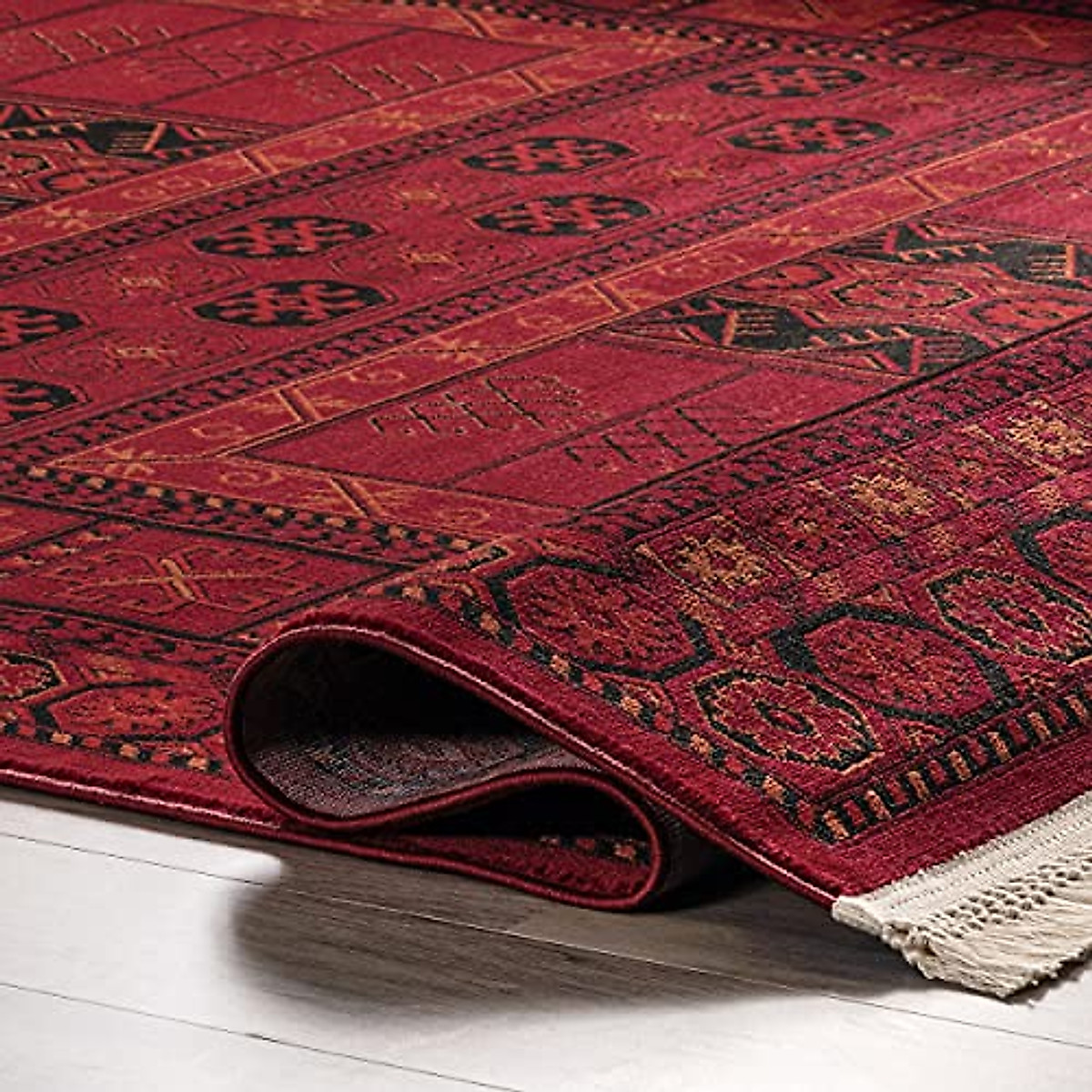 nuLOOM Billie Traditional Paneled Fringe Area Rug, 6' 7" x 9', Red